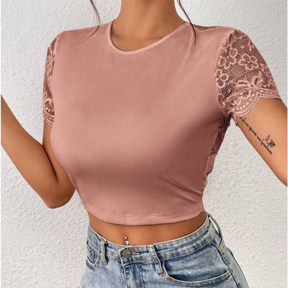 Tops | Boho Sheer Mesh Floral Lace Open Back Cropped Tie Top | Poshmark